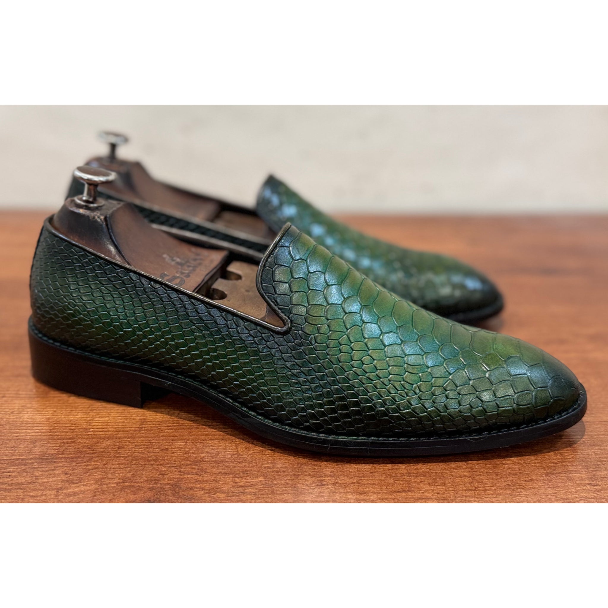 Python Embossed Loafers | Green