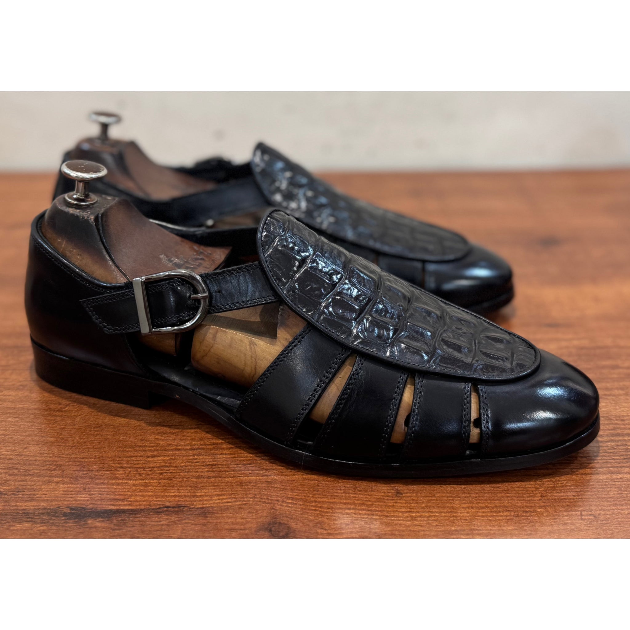 Buy Black Roman Sandal Croco India