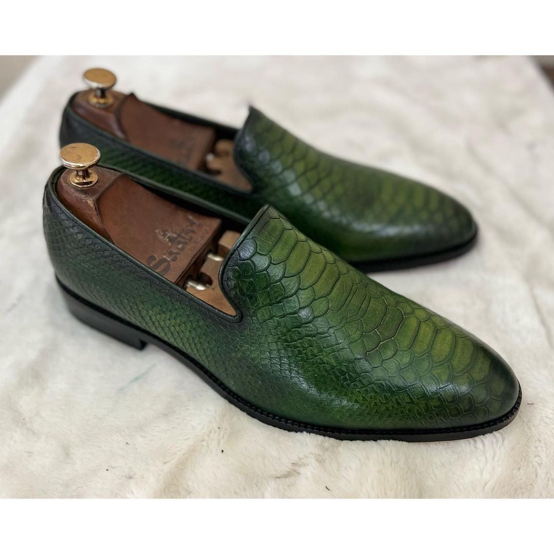 Python Embossed Loafers | Green