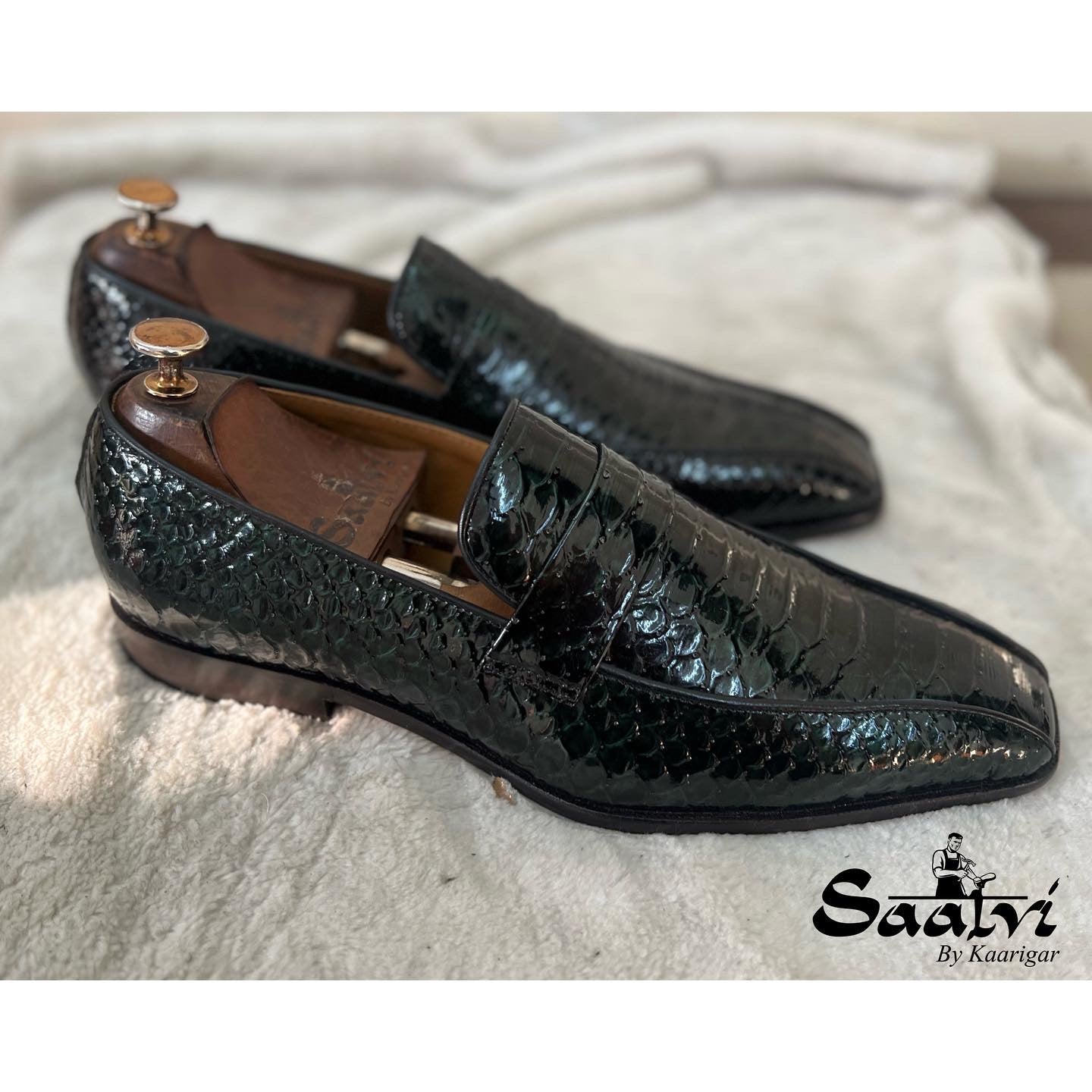 Patent Python Loafers T Green